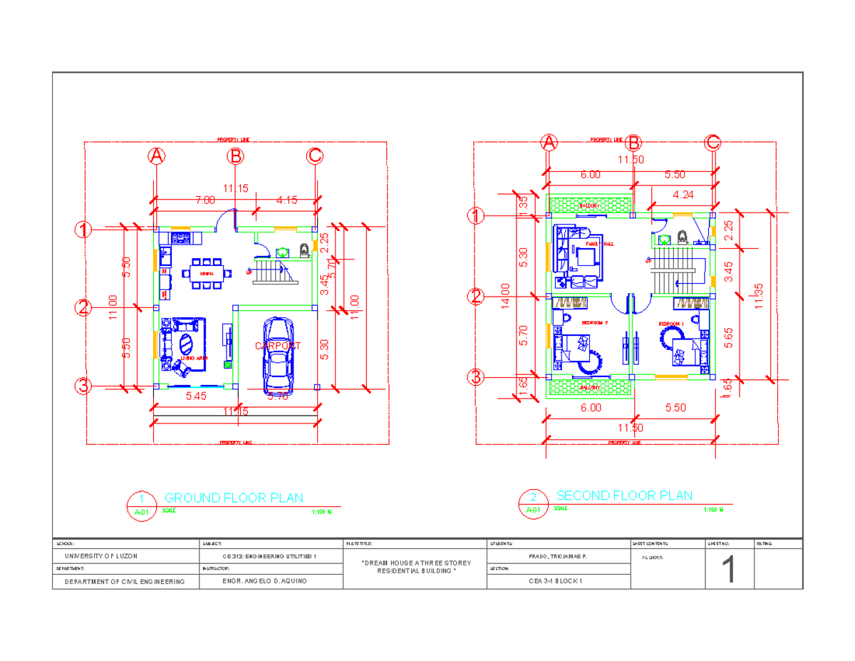 THREE STOREY RESIDENTIAL BUILDING FLOOR PLAN - GROUND FLOOR PLAN A-01 1 ...