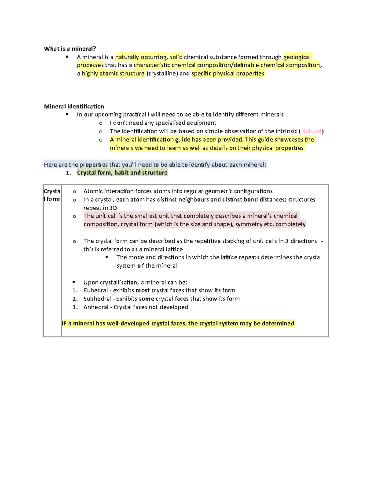 Minerals - These notes were taken during our introduction to mineralogy ...