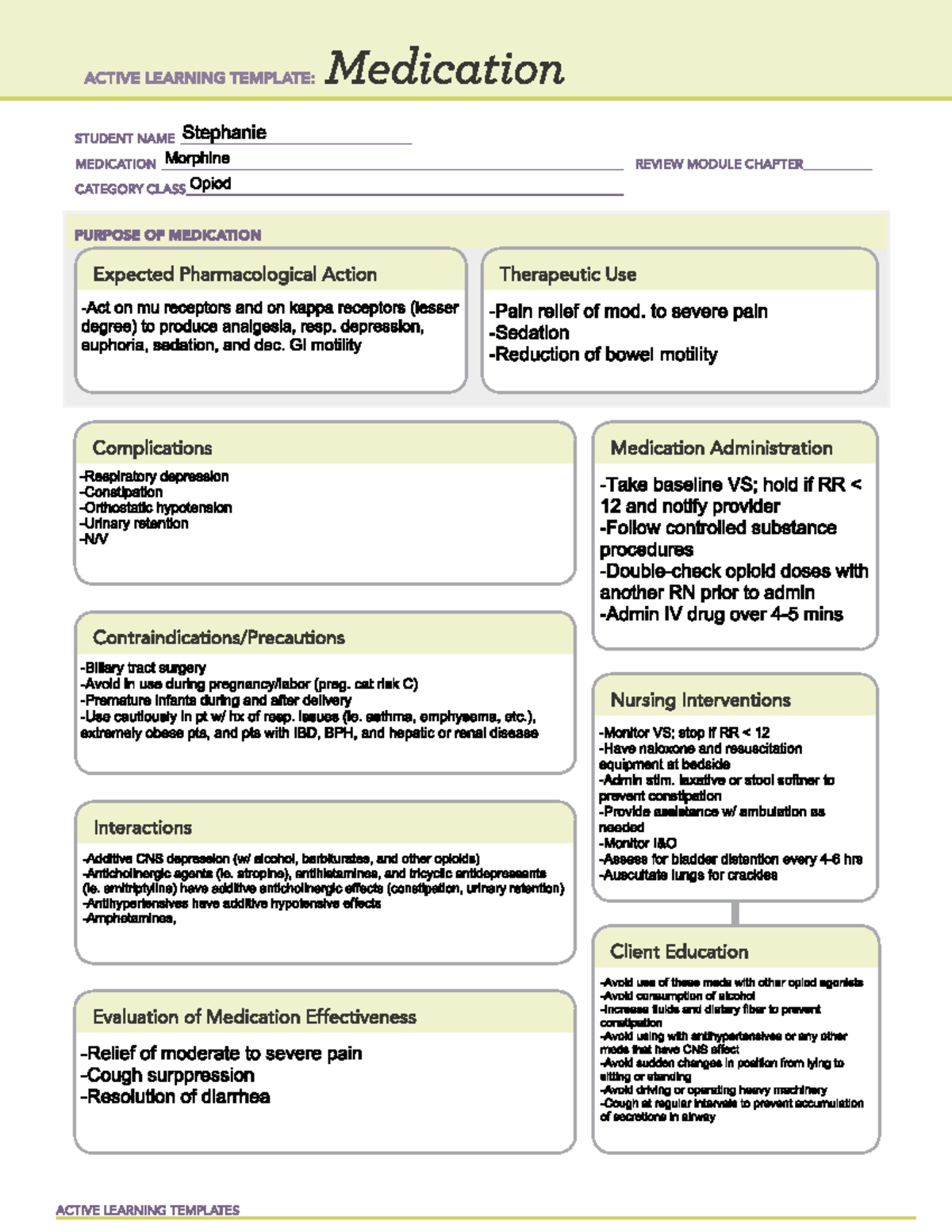 ATI ALT Med- Morphine - NURS 4220 - Studocu