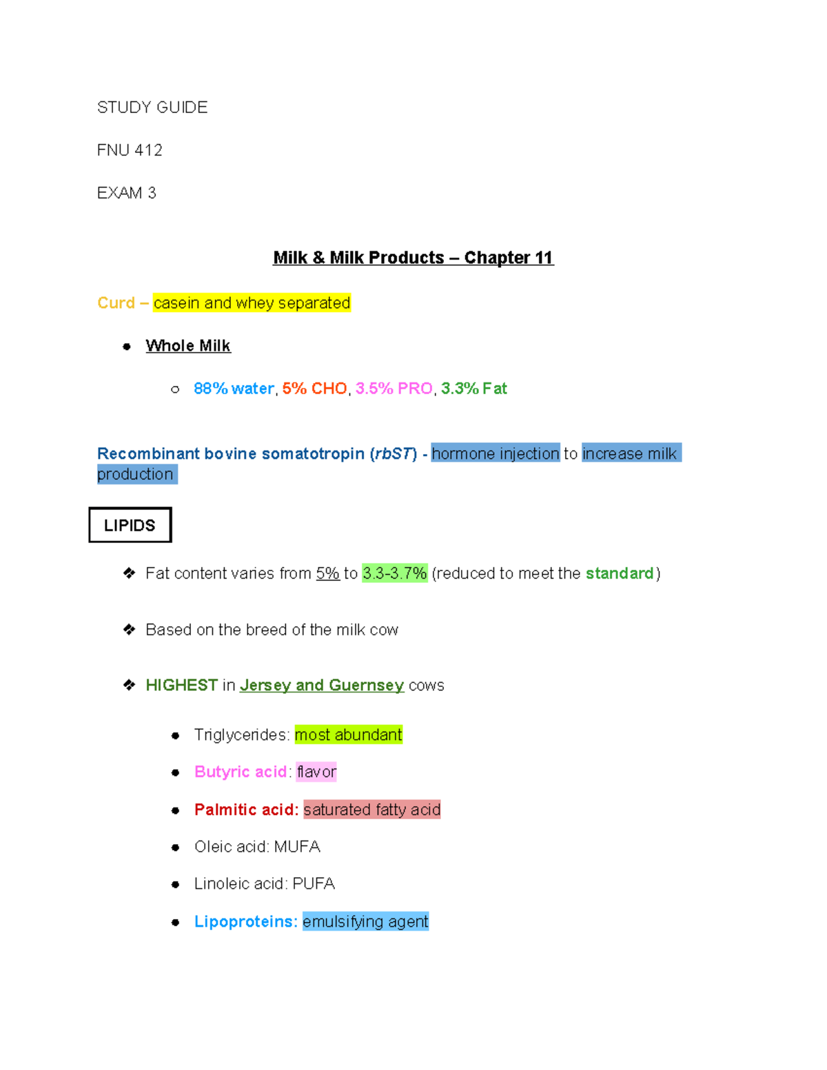 FNU 412 Exam 3 - FULL Study Guide for FNU 412 Exam 3 with Dr. Fontenot ...