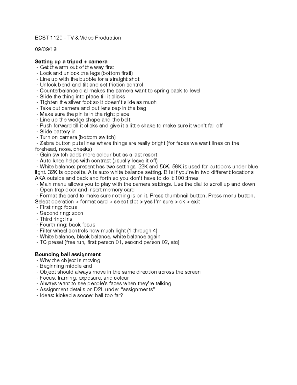 Television and Video Production 1 Notes - BCST 1120 - TV & Video ...