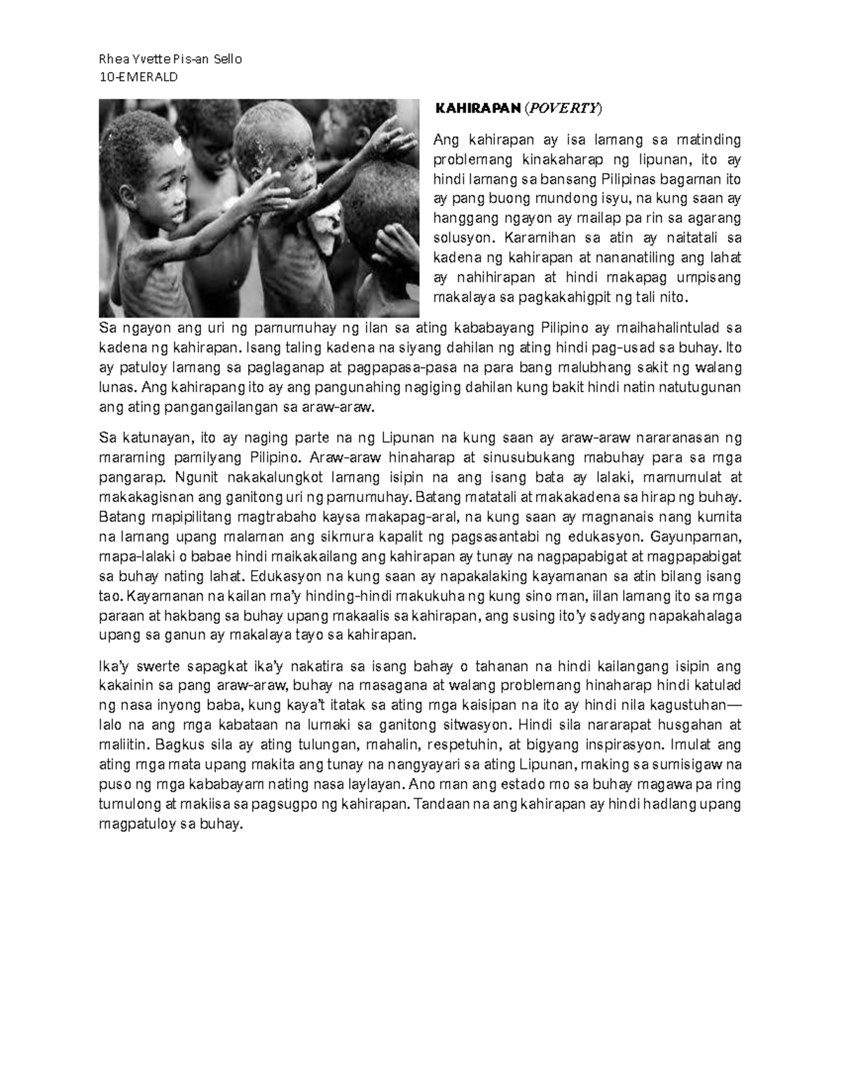 Kahirapan ( Yvette) AP - Basta - Rhea Yvette Pis-an Sello 10 - EMERALD ...