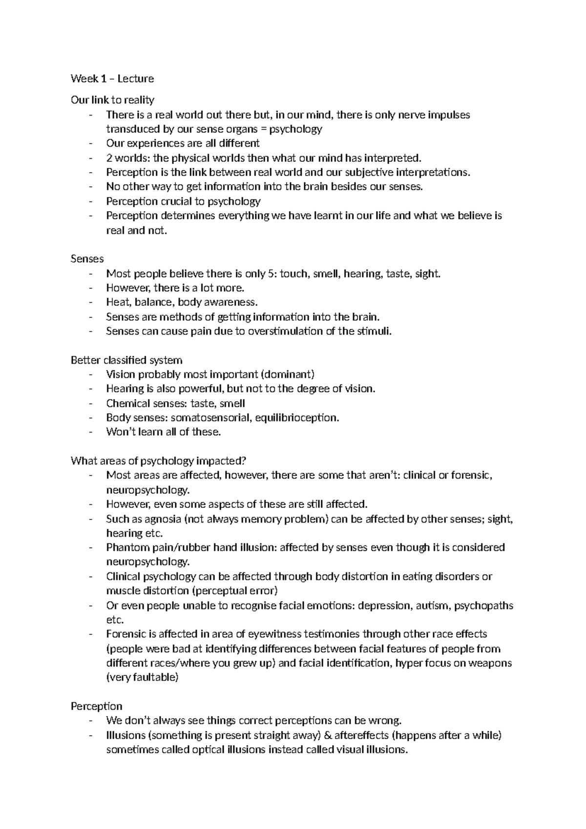 Week 1 - intro - Week 1 – Lecture Our link to reality - There is a real world out there but, in ...