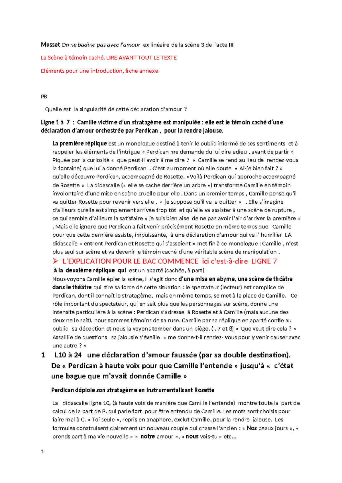 Acte 3, scène 3 ex linéaire, déclaration de Perdican version corrigée - Musset On ne badine pas ...