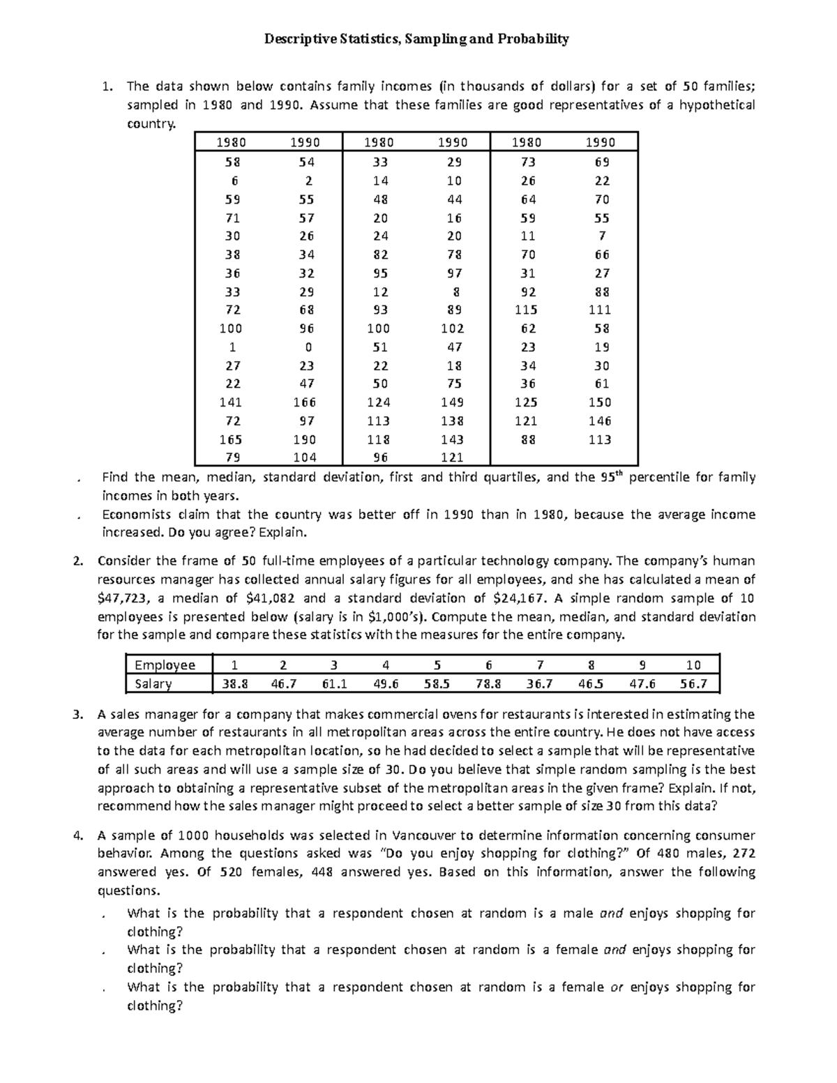 Descriptive Statistics Sampling and Probability - Studocu