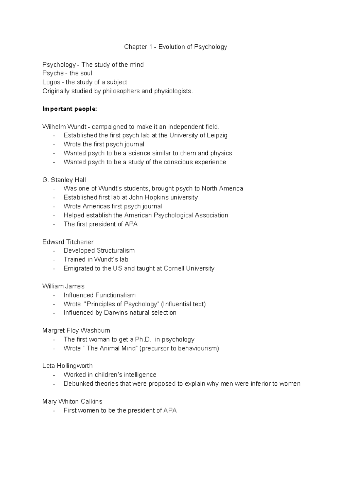Psychology 1000 - Final Review - Chapter 1 - Evolution of Psychology ...