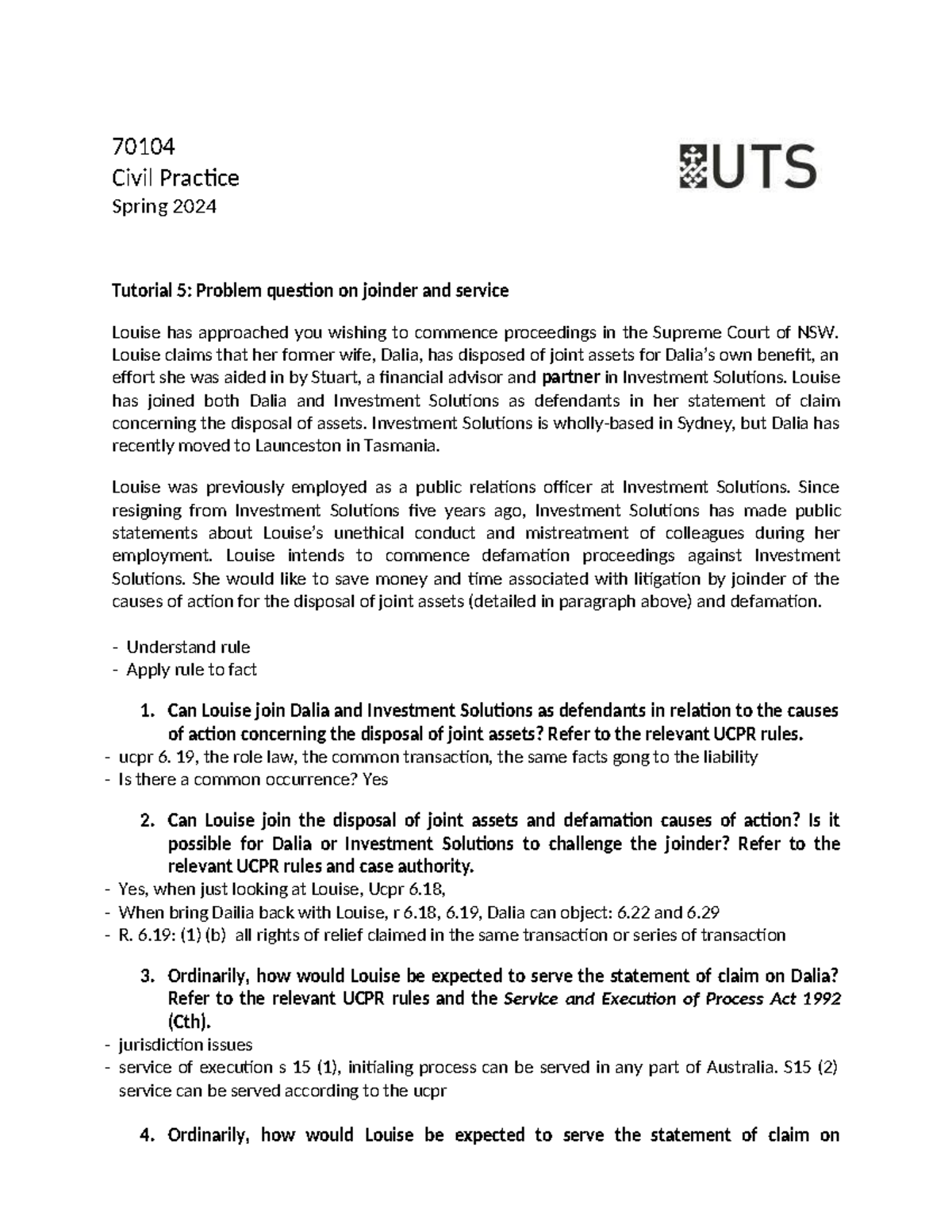 T5 Joining and Service problem question - 70104 Civil Practice Spring ...