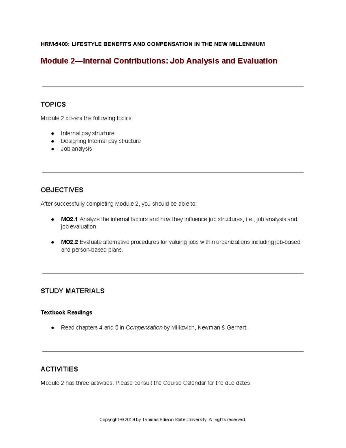 Module 2 HRM-5400-jan19 - HRM-5400: LIFESTYLE BENEFITS AND COMPENSATION IN THE NEW MILLENNIUM ...