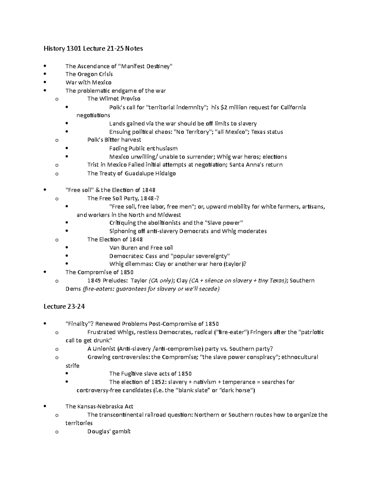 History 1301 Lecture 21-25 Notes - History 1301 Lecture 21-25 Notes The ...