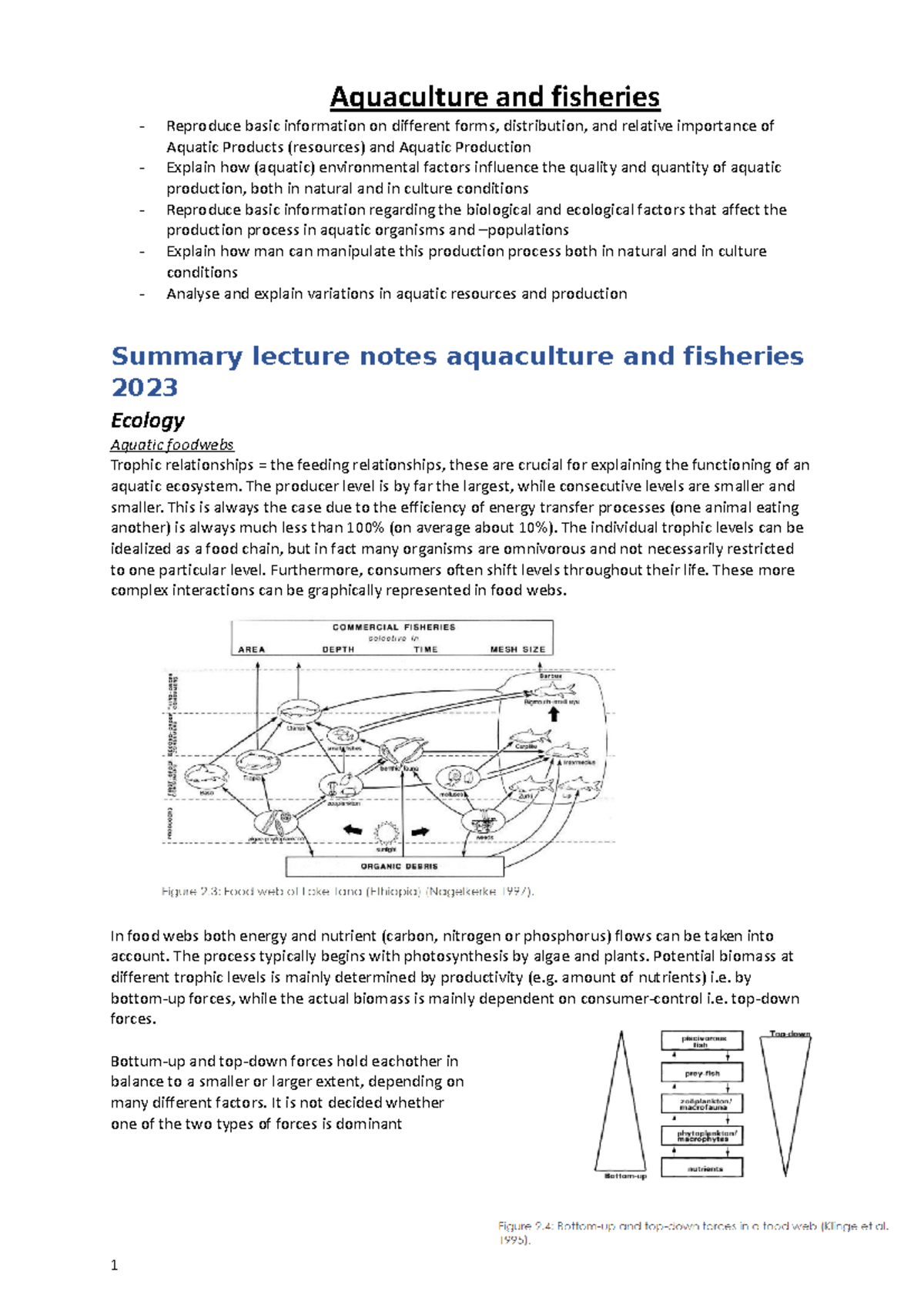 Aquaculture and fisheries summary lecture notes (2023) - Aquaculture ...