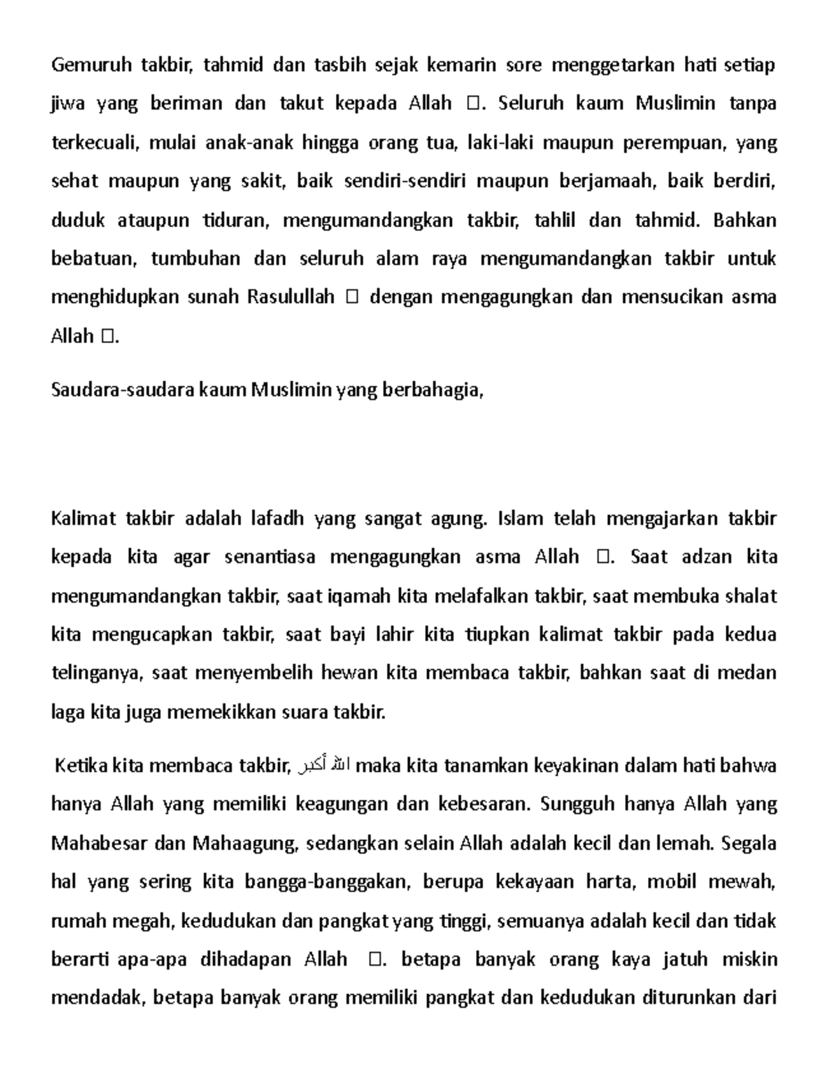 Khutbah idul adha - ewrwe - Gemuruh takbir, tahmid dan tasbih sejak ...