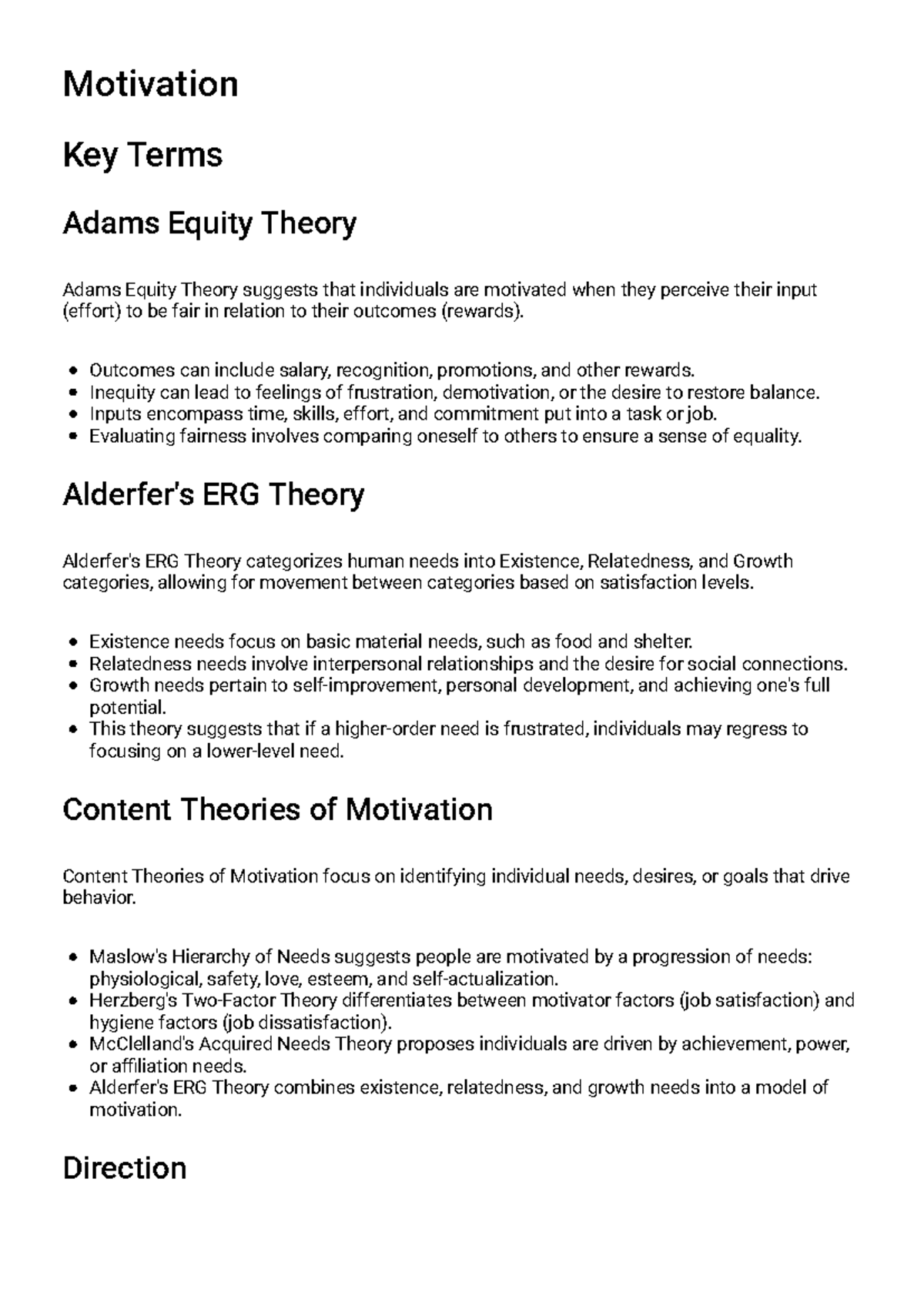 Motivation-Study Guide - Motivation Key Terms Adams Equity Theory Adams ...