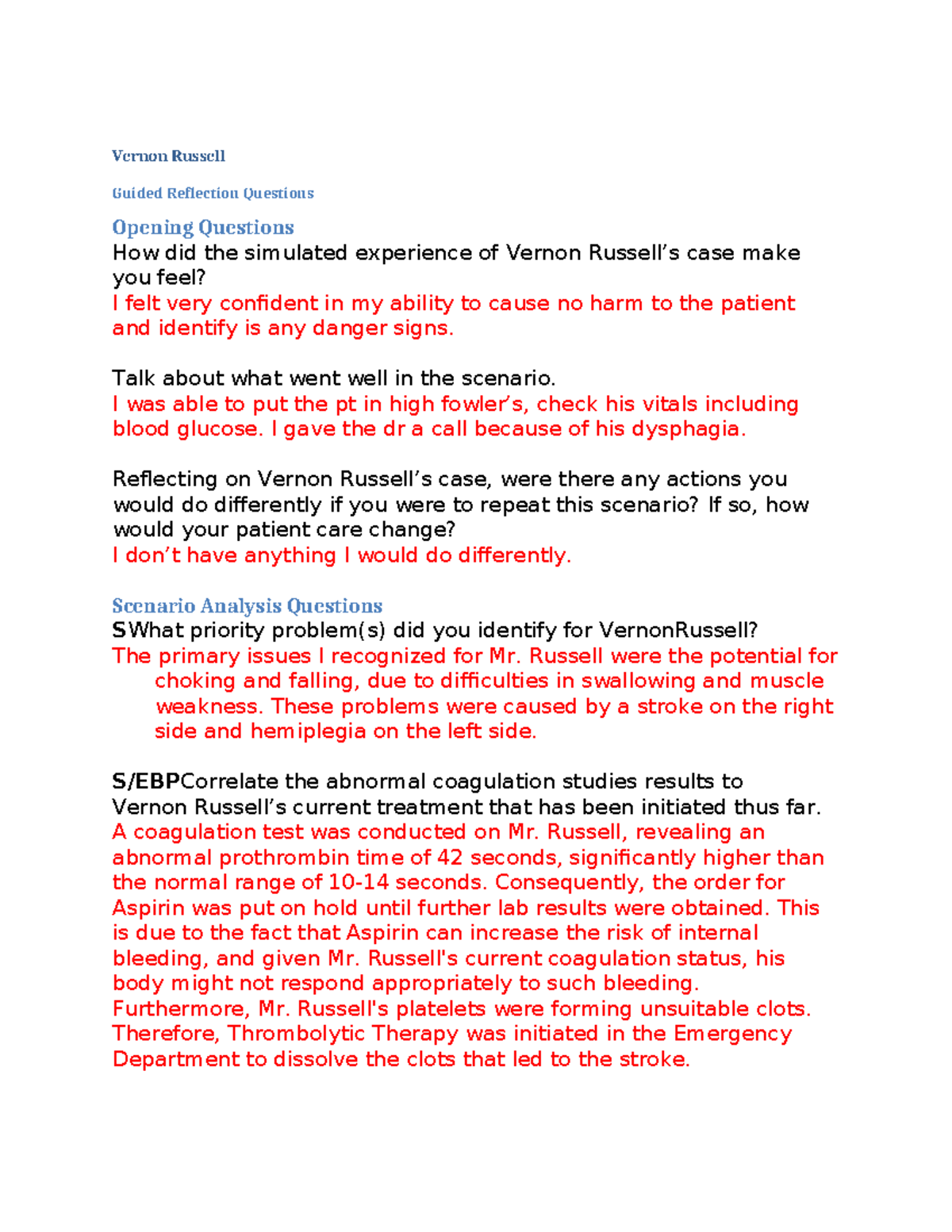 Christopher parrish VSim health assessment - Vernon Russell Guided ...