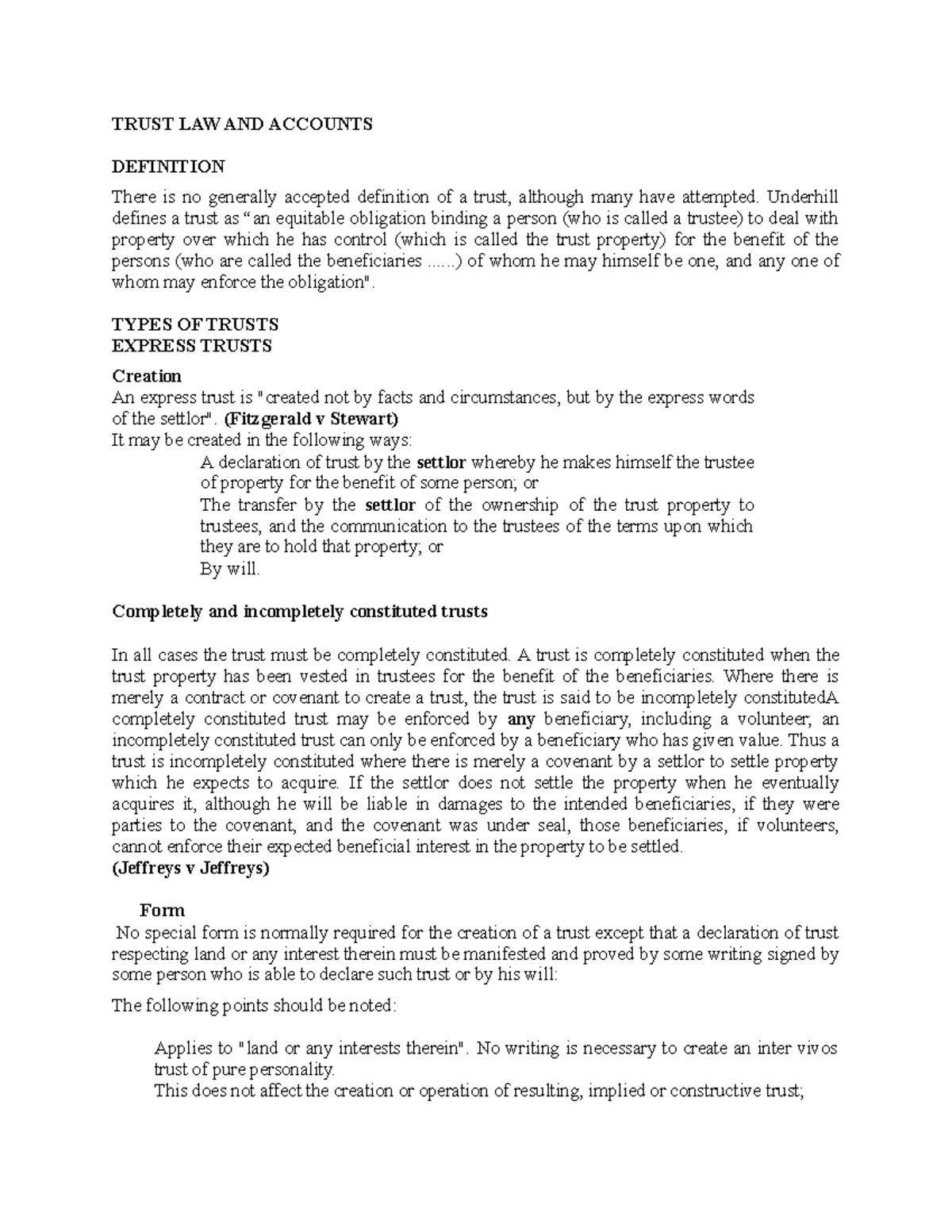 Lesson 9 - Lecture notes - TRUST LAW AND ACCOUNTS DEFINITION There is ...