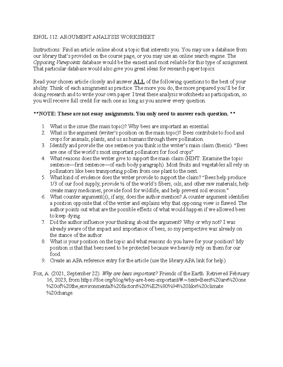Argumentative analysis 4 - ENGL 112: ARGUMENT ANALYSIS WORKSHEET ...