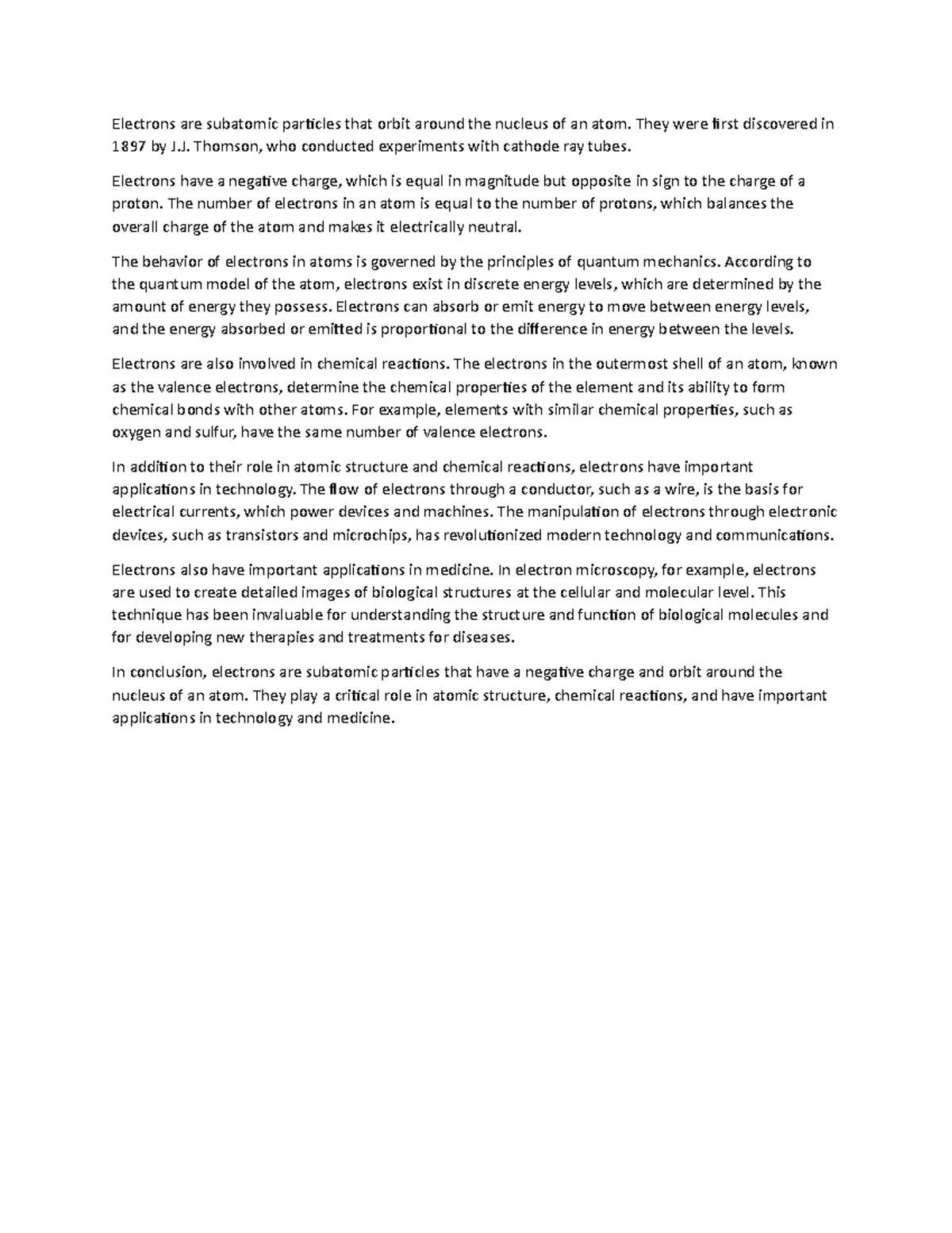 Bio Notes - Electrons - Electrons are subatomic particles that orbit ...