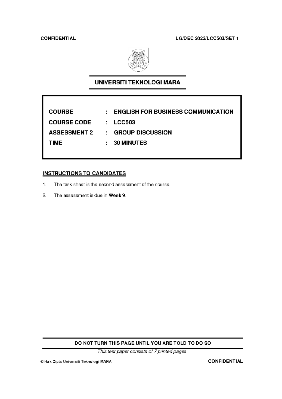 LCC503 Group Discussion QP SET 1 20234 - UNIVERSITI TEKNOLOGI MARA ...