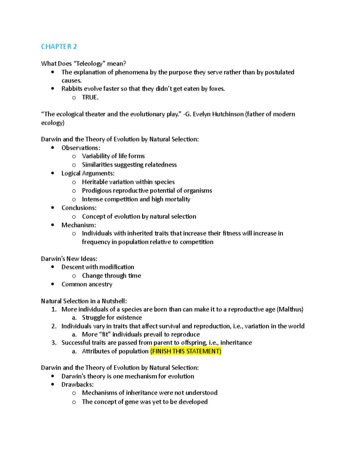 Ecology Lecture 2 - CHAPTER 2 What Does “Teleology” mean? The explanation of phenomena by the ...