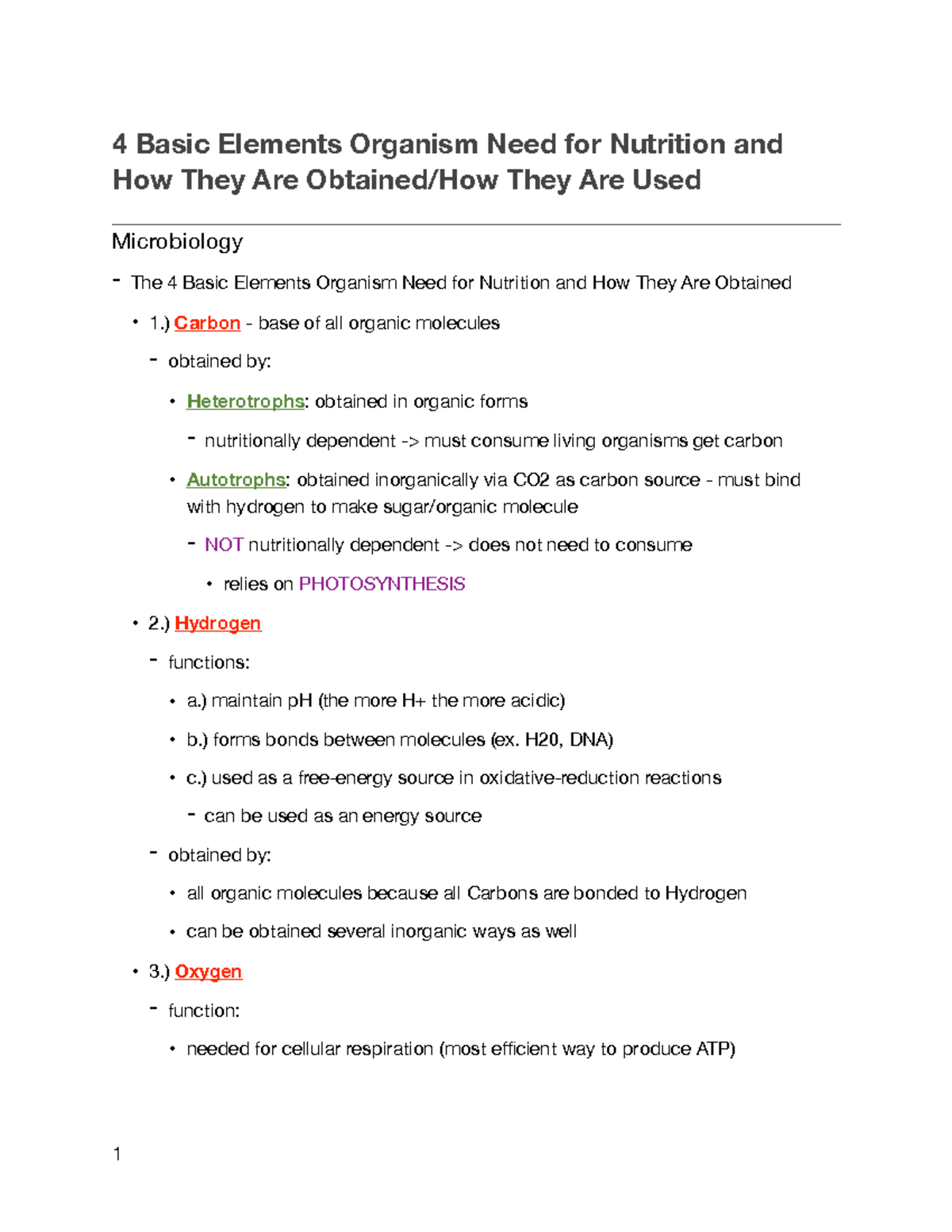 4 Basic Elements Organism Need for Nutrition and How They Are Obtained ...