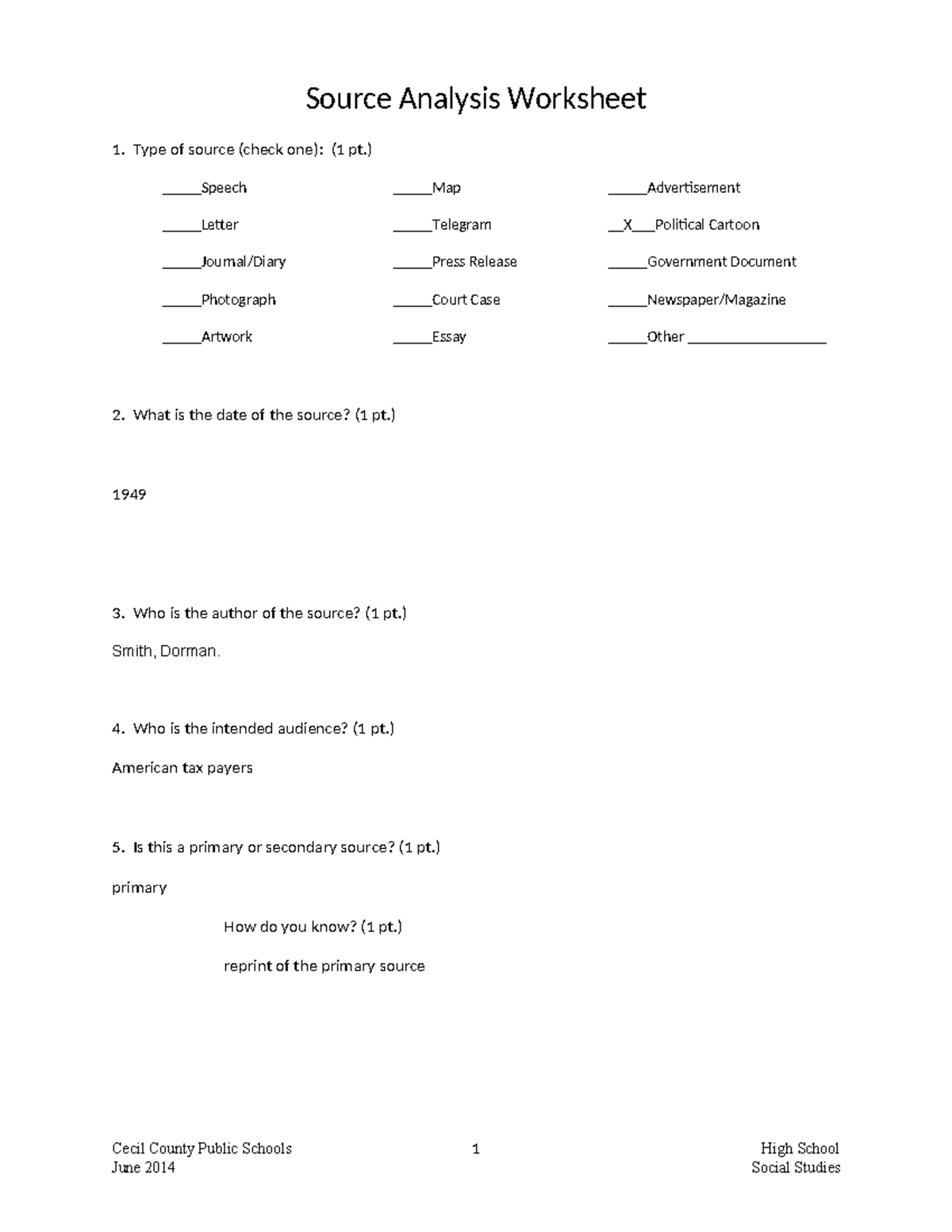 Safar source anaylsis - Source Analysis Worksheet 1. Type of source ...