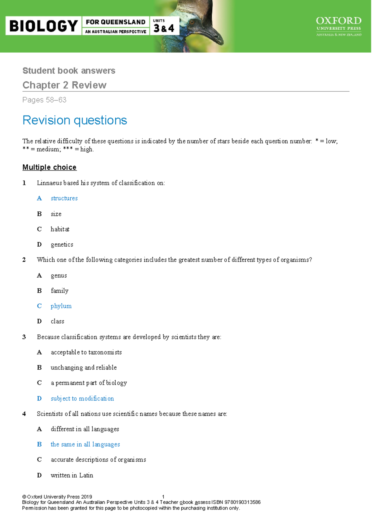 BIO3&4 Chapter 2 Review Answers - Student book answers Chapter 2 Review Pages 58– Revision ...