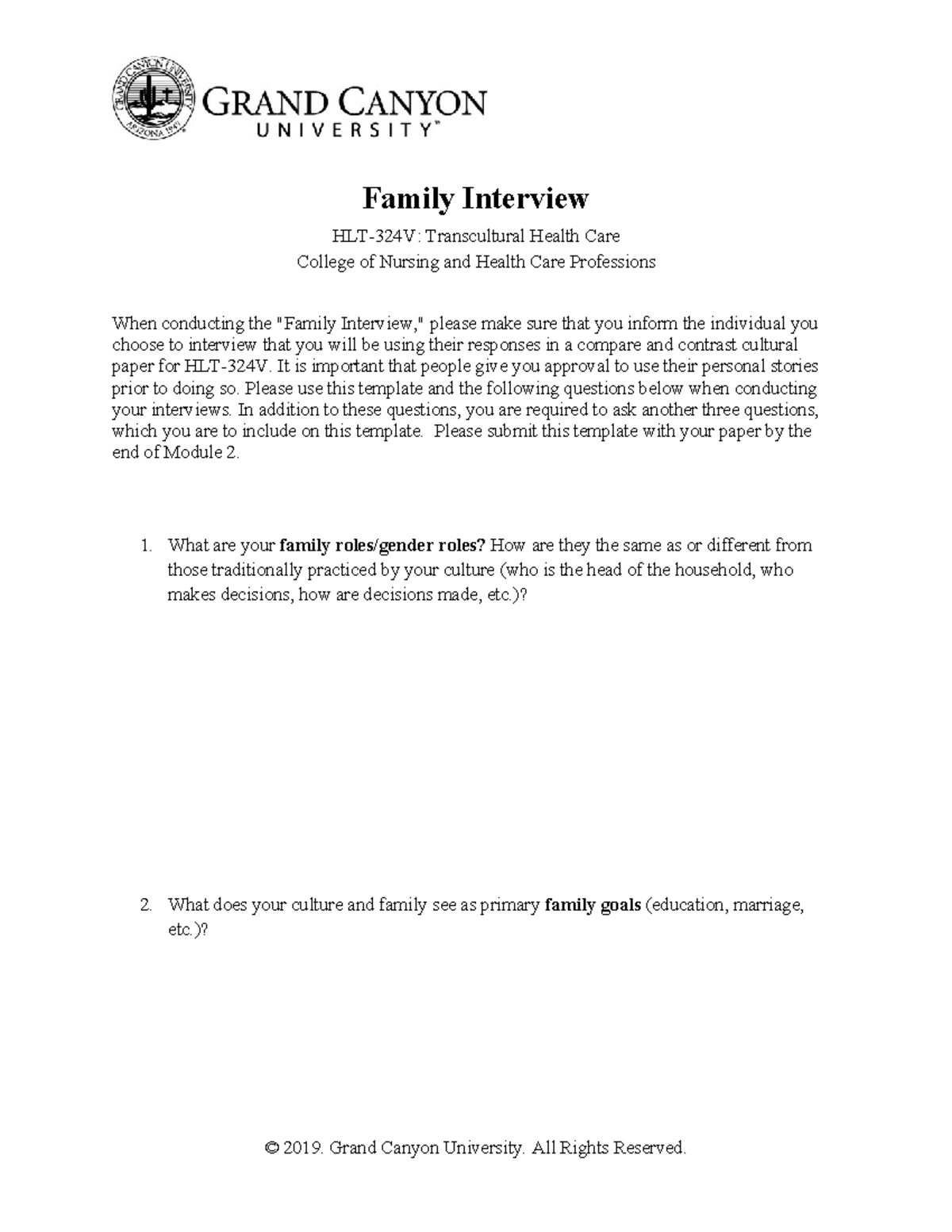 HLT-324V-RS-Family Interview Template - Family Interview HLT-324V ...