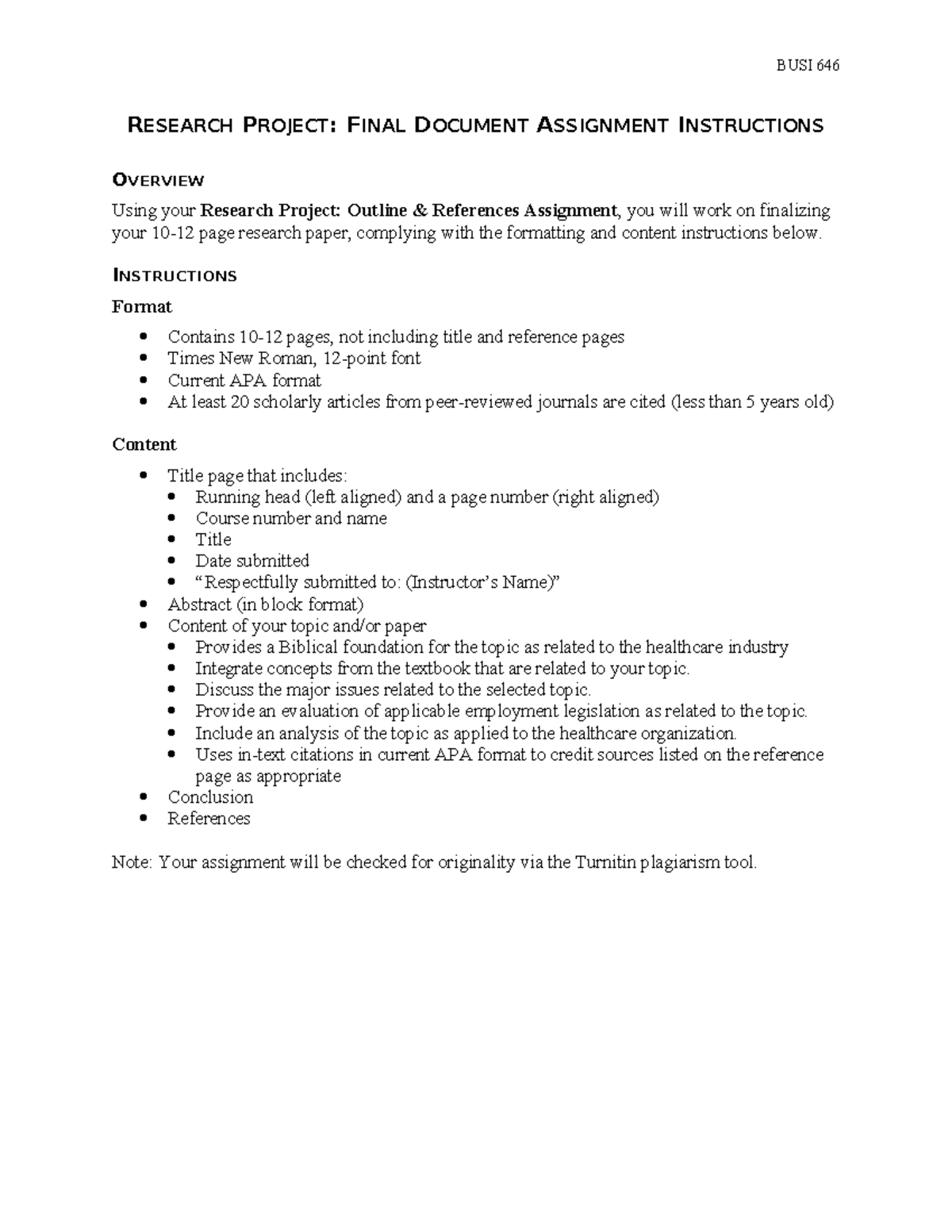 Research Project Final Document Assignment Instructions - BUSI 646 ...