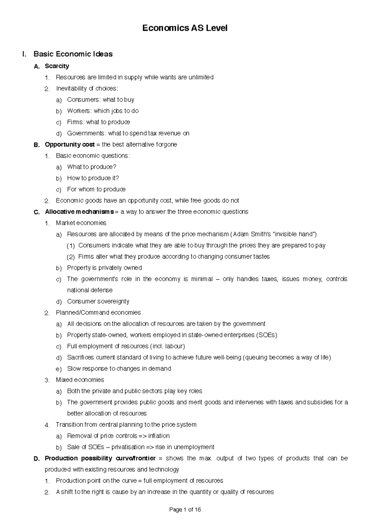 311694861 AS Economics Revision Notes - Economics AS Level I. Basic ...