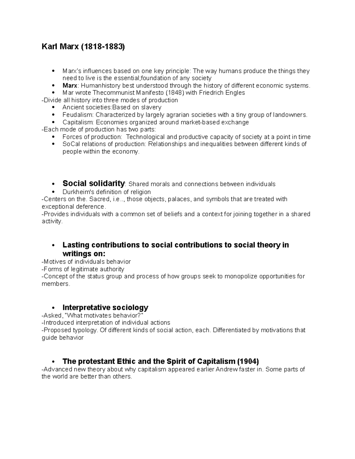 Document - Intro sociology - Karl Marx (1818-1883) Marx’s influences ...