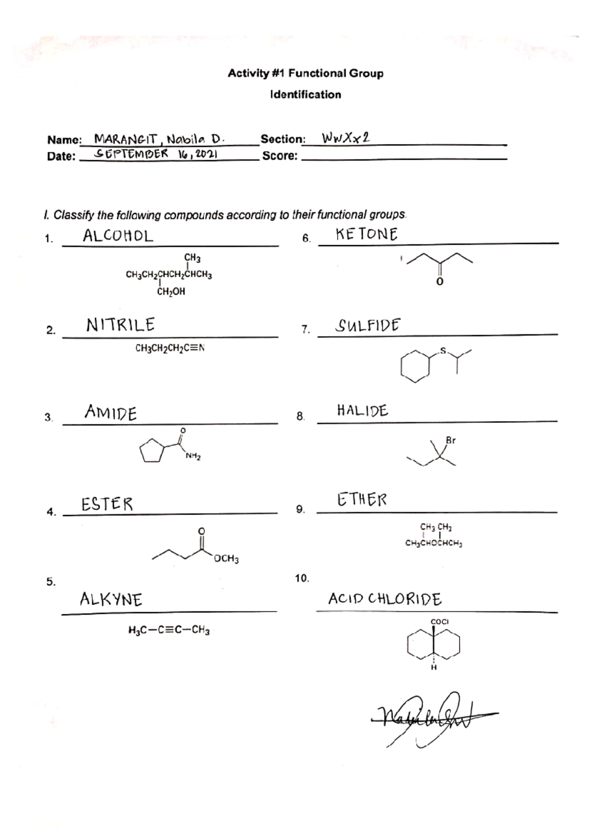 BioChemistry Identifying the Functional Group - bs nursing - SWU - Studocu