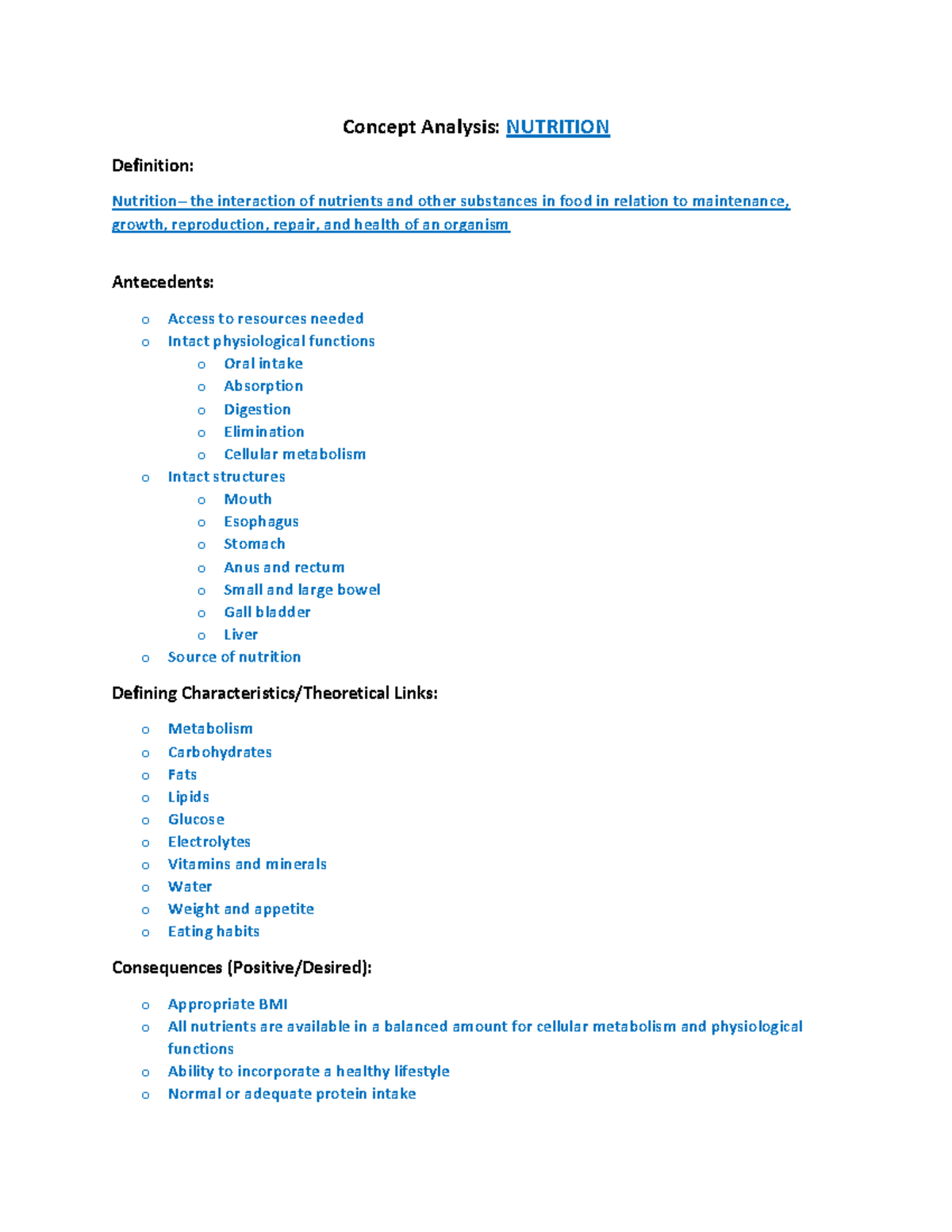 Nutrition Concept Analysis - Concept Analysis: NUTRITION Definition ...