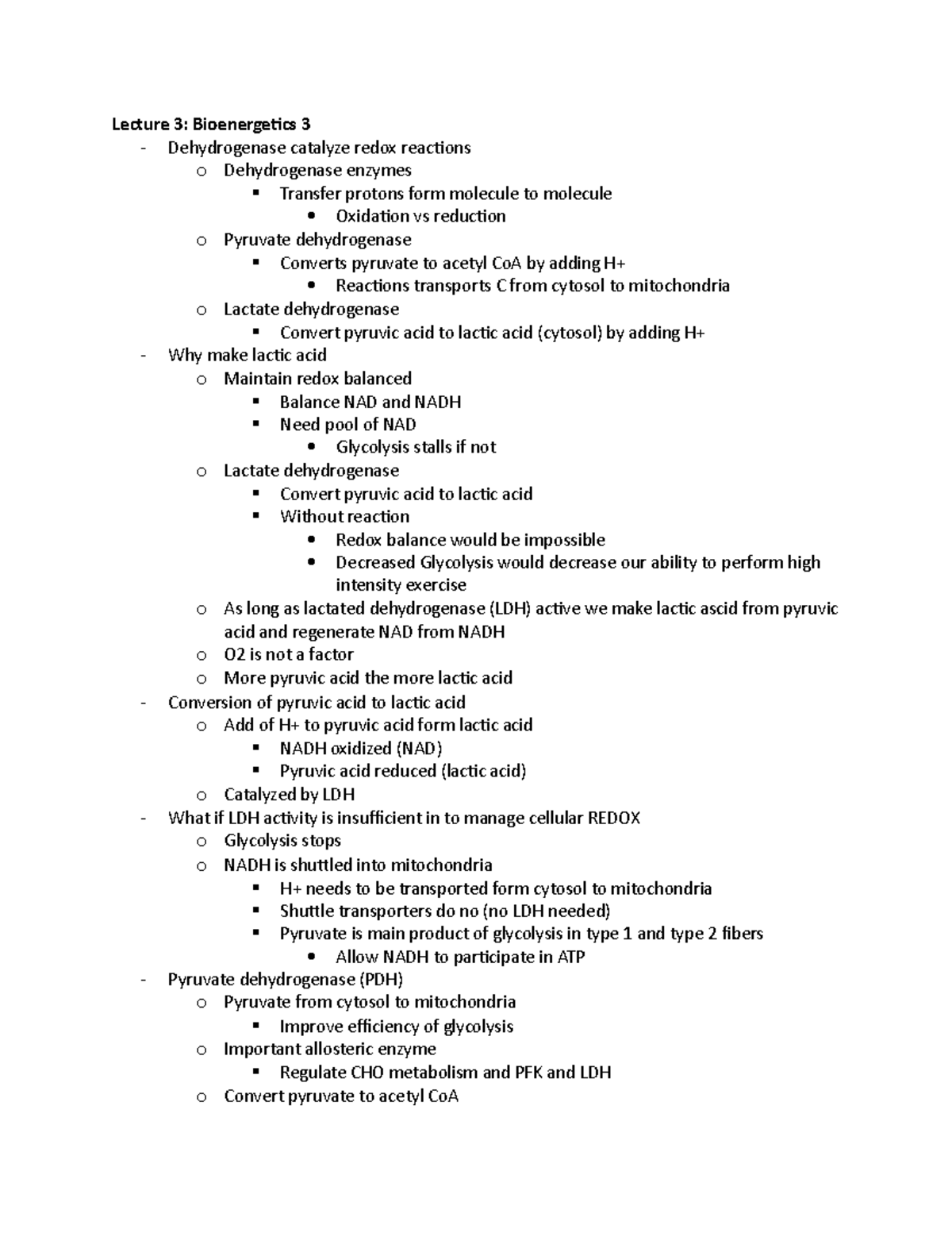 Lecture 3 - Biogenetics - Lecture 3: Bioenergetics 3 - Dehydrogenase catalyze redox reactions o ...