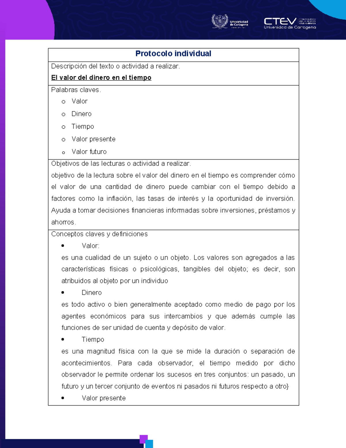 Fundamento de administracion financiera und 3 - Protocolo individual Descripción del texto o ...