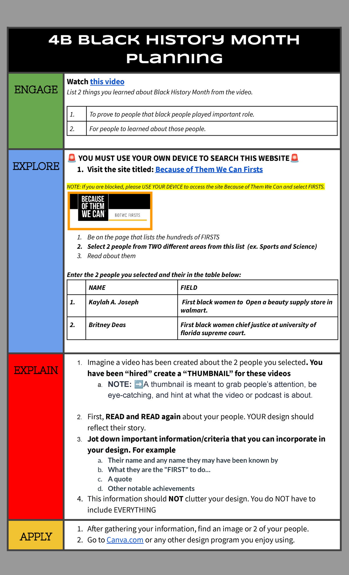 Copy of 4B Black History Month video planning - 4B Black History Month ...