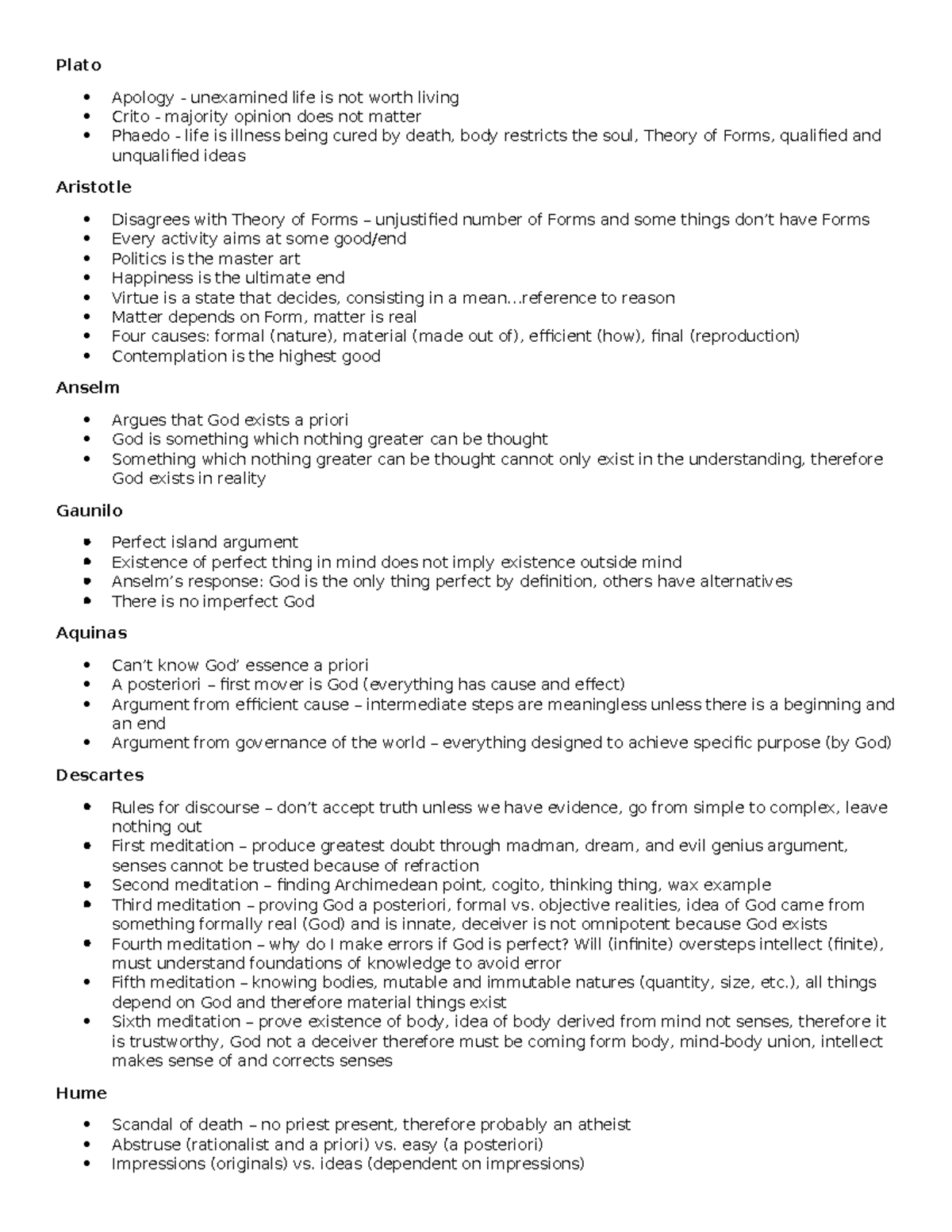 Philosopher Main Ideas Cheat Sheet - Plato Apology - unexamined life is ...