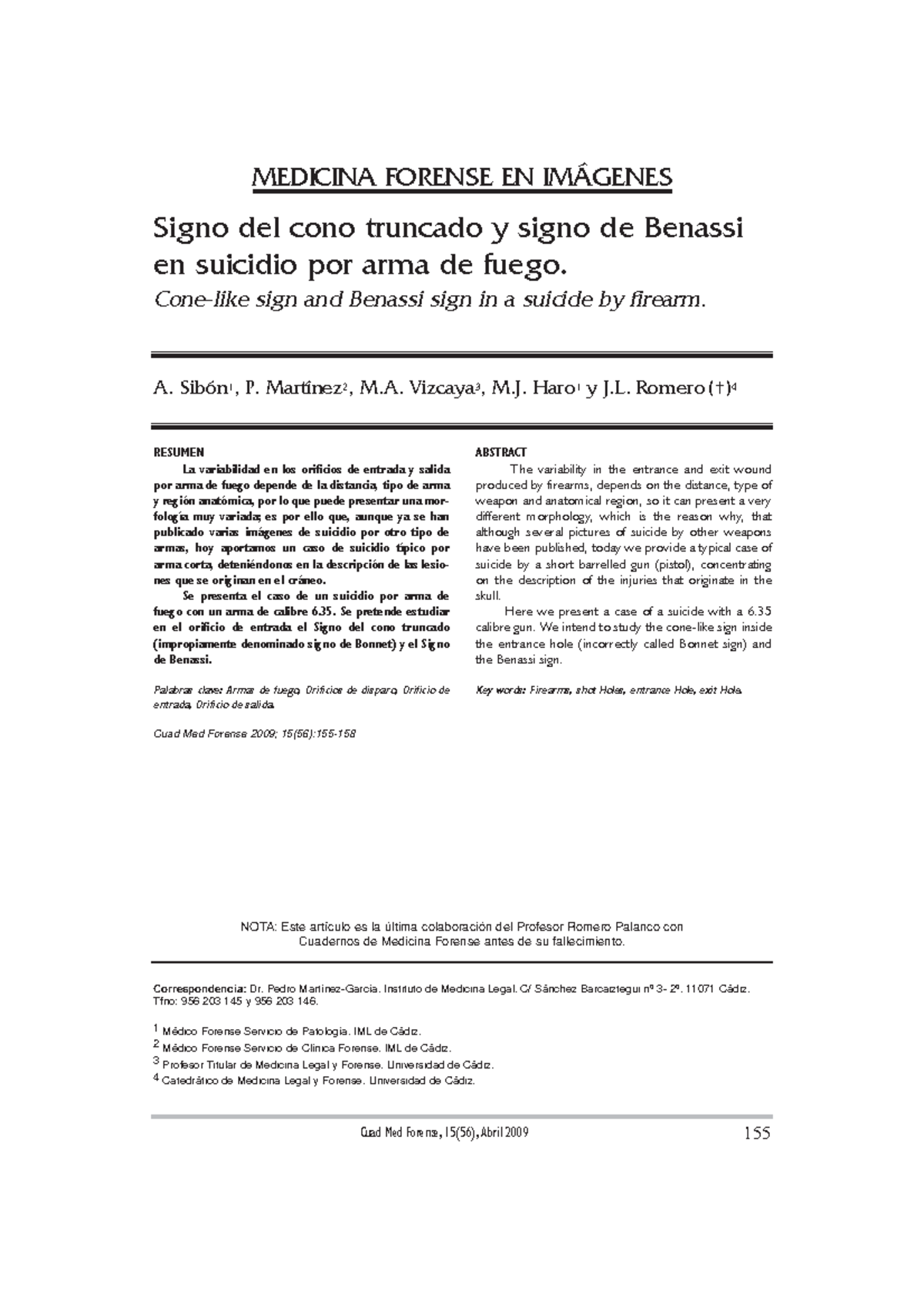 Signo DE Benassi - Correspondencia: Dr. Pedro Martínez-García ...