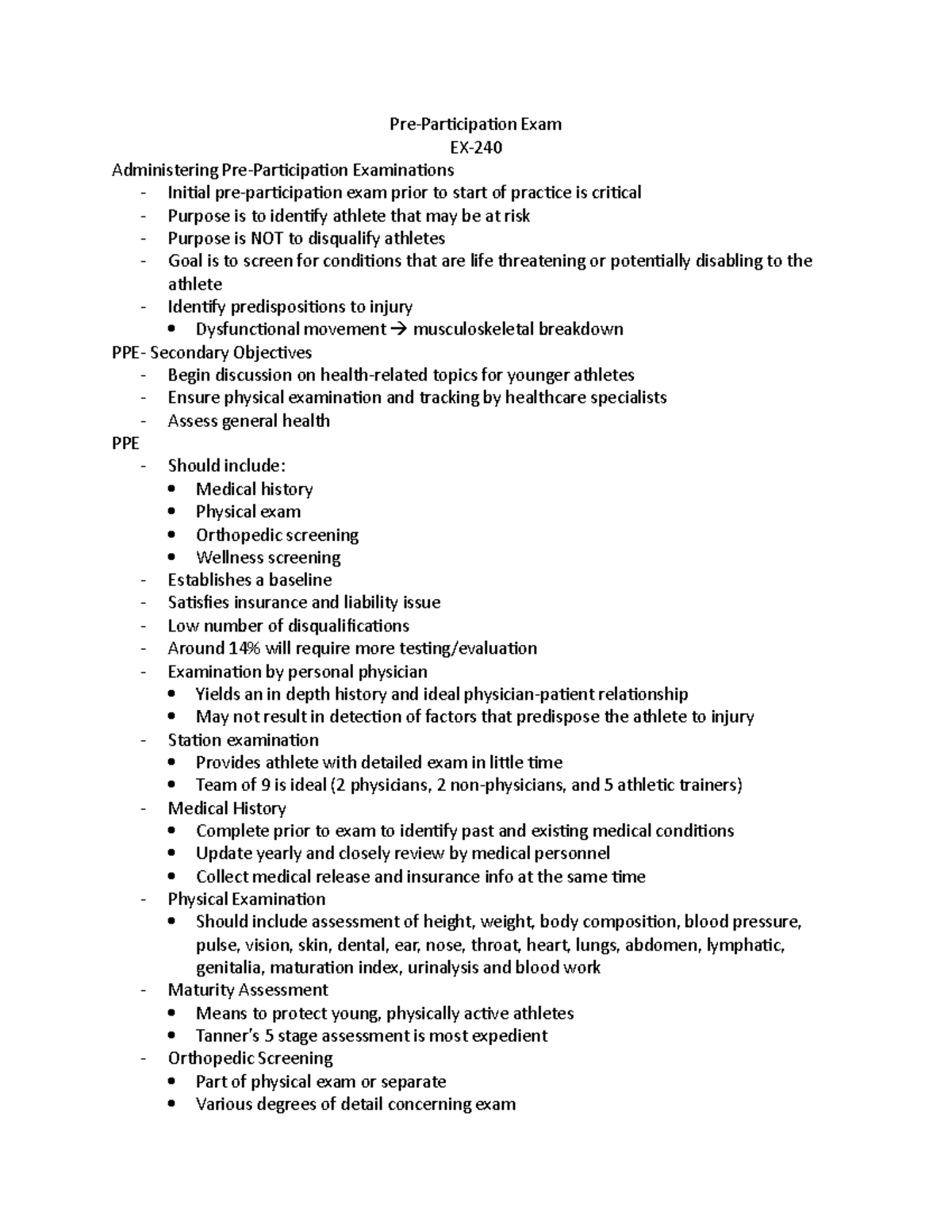 Pre- Participation Exam - Pre-Participation Exam EX- Administering Pre ...