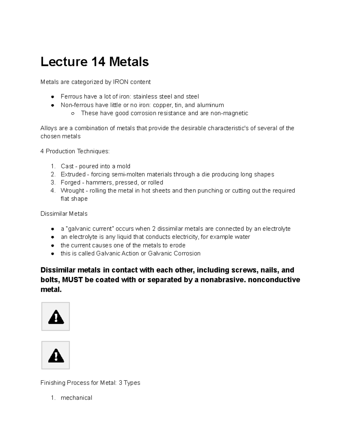 Lecture 14 Metals - metal notes - Lecture 14 Metals Metals are ...