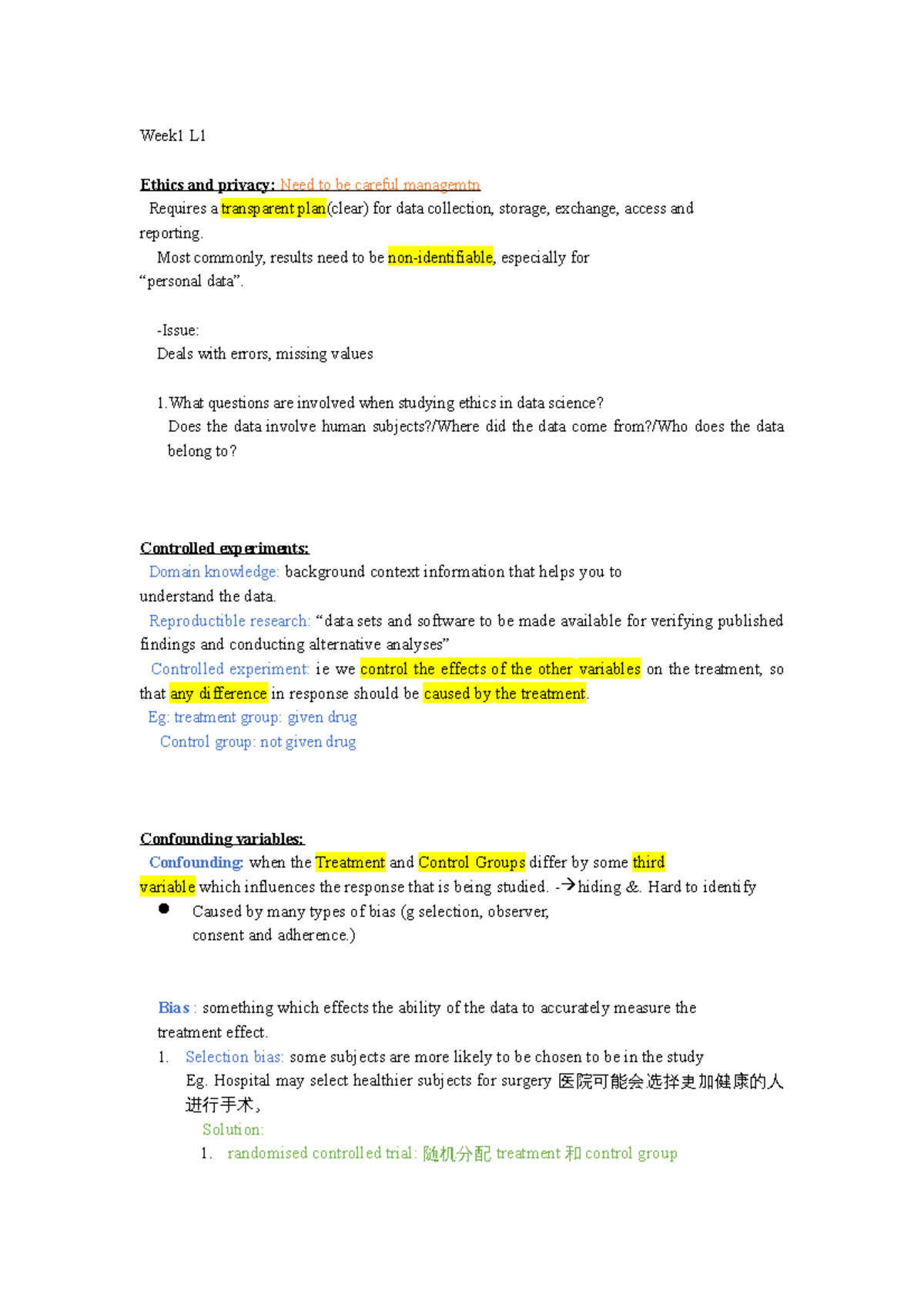 W1 data 1001 lecture note - Week1 L Ethics and privacy: Need to be ...