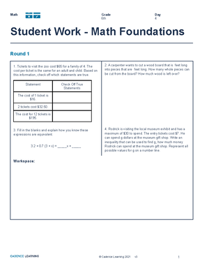 6th grade Math-Summer School 6Math Foundations Day 2 Student Work ...