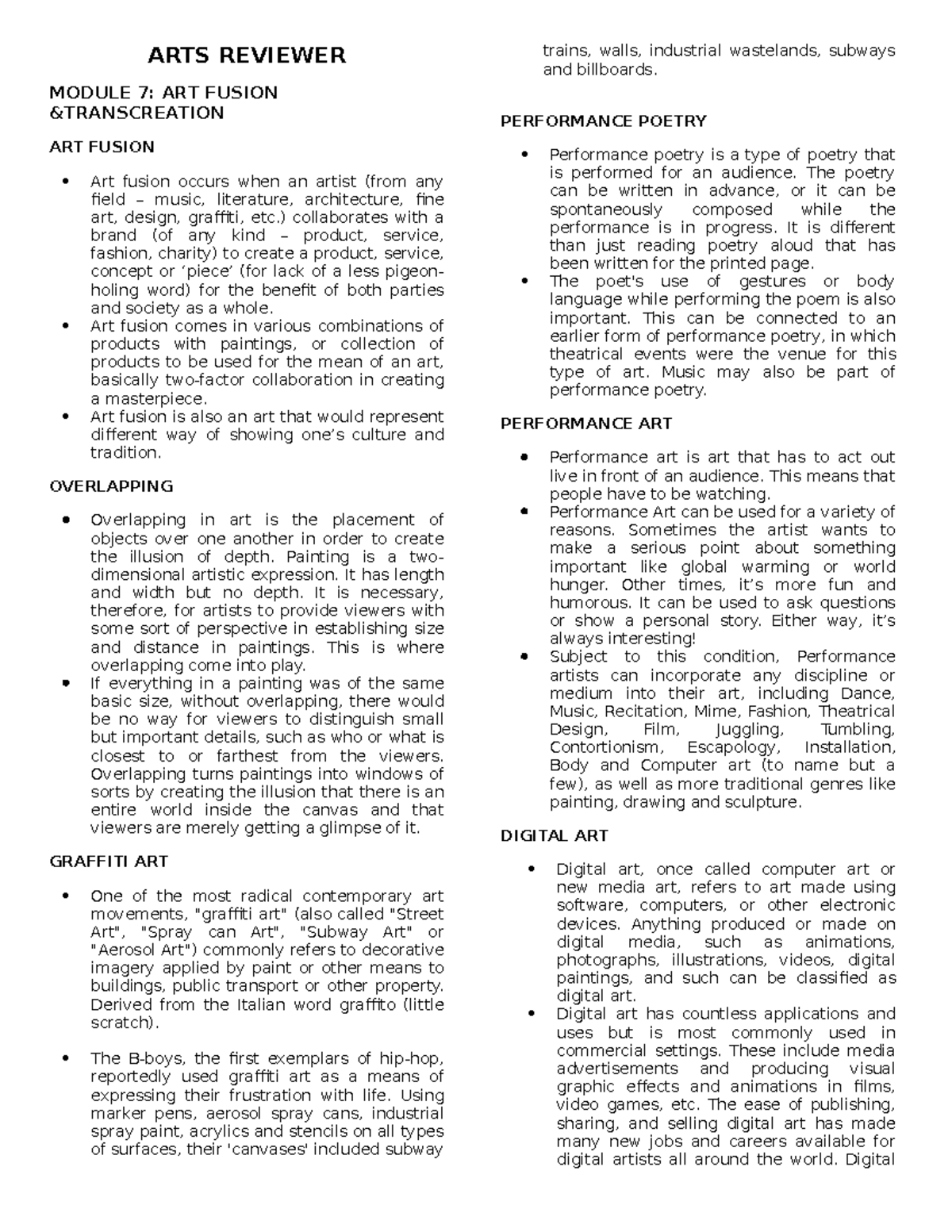 ARTS Reviewer - ART FUSION - ARTS REVIEWER MODULE 7: ART FUSION ...
