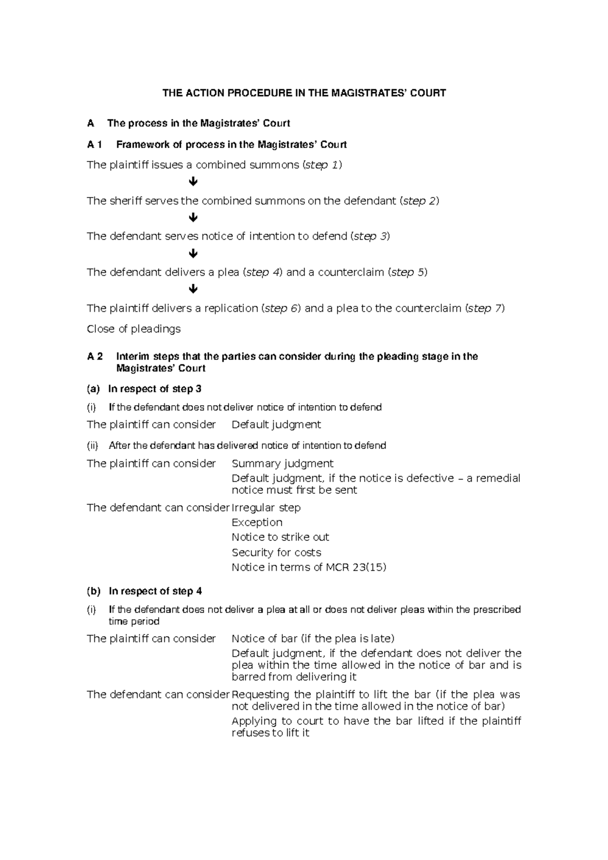Action Procedure IN THE Magistrate Court - THE ACTION PROCEDURE IN THE ...