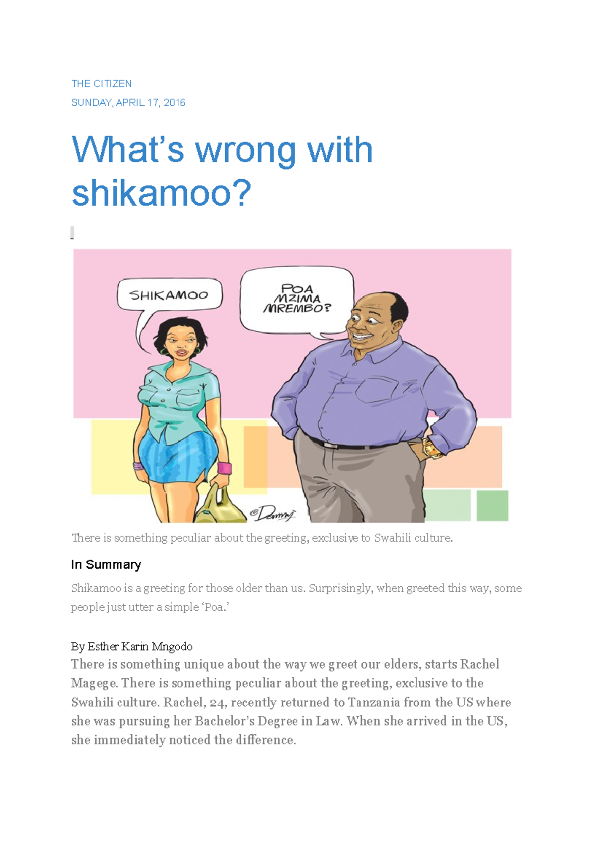 Shikamoo Story - THE CITIZEN SUNDAY, APRIL 17, 2016 What’s wrong with ...