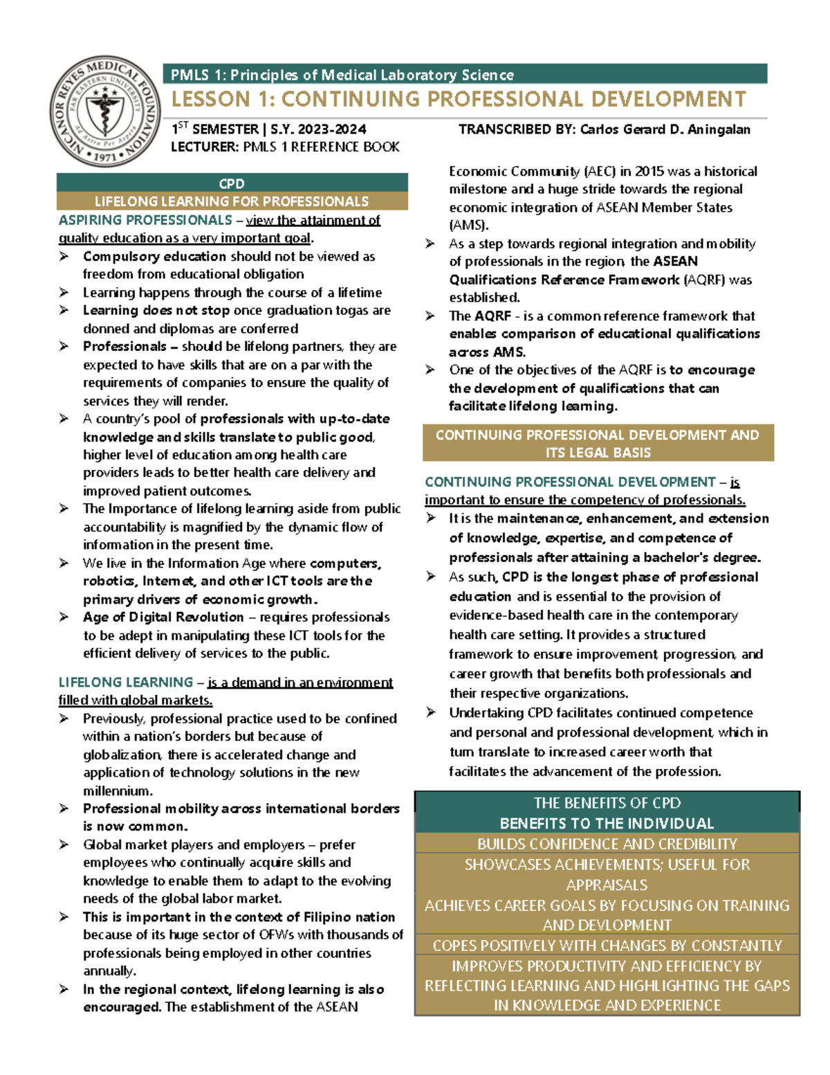 PMLS 1 CPD BOOK Reference - A CPD LIFELONG LEARNING FOR PROFESSIONALS ...