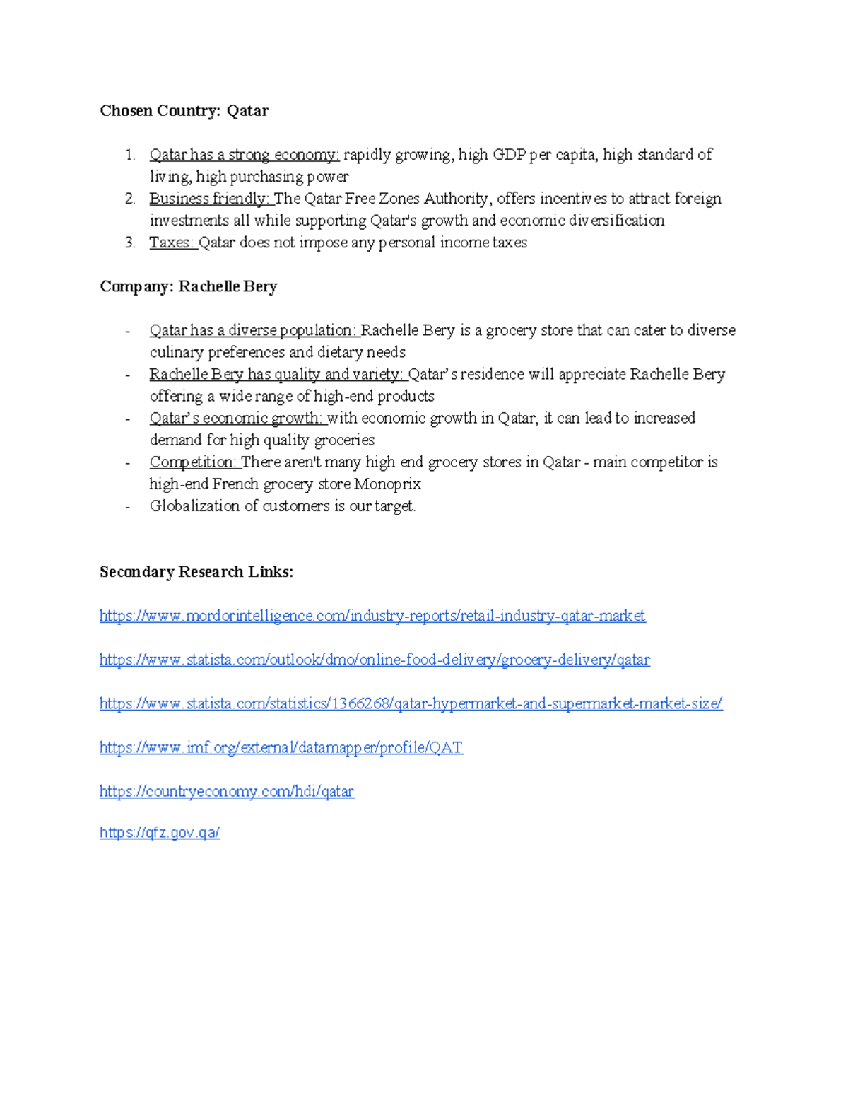 COMM 201 midterm material - Chosen Country: Qatar 1. Qatar has a strong ...