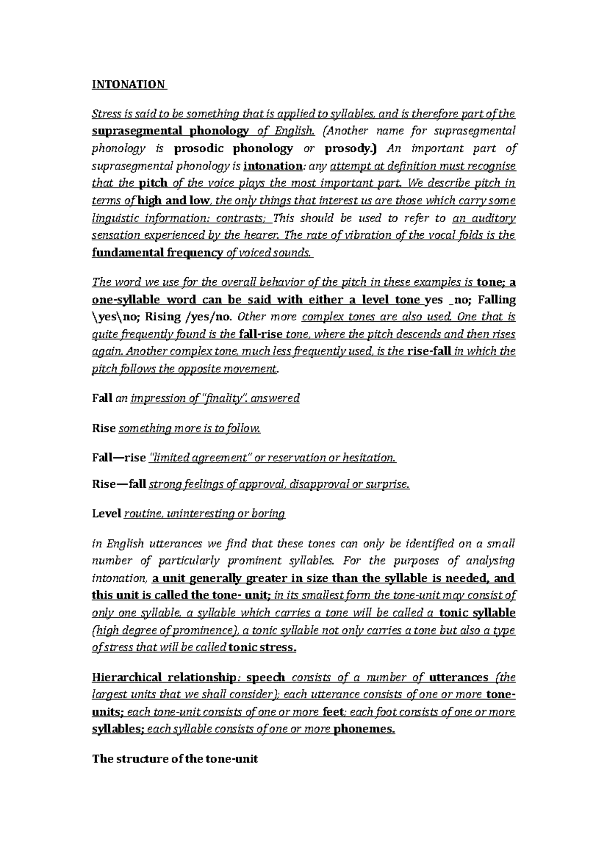 Intonation riass - English Phonetics and Phonology - INTONATION Stress ...