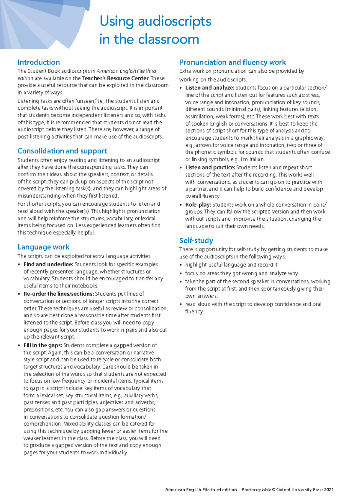 AEF3e Level 2 How to audioscripts - Introduction The Student Book audioscripts in American ...