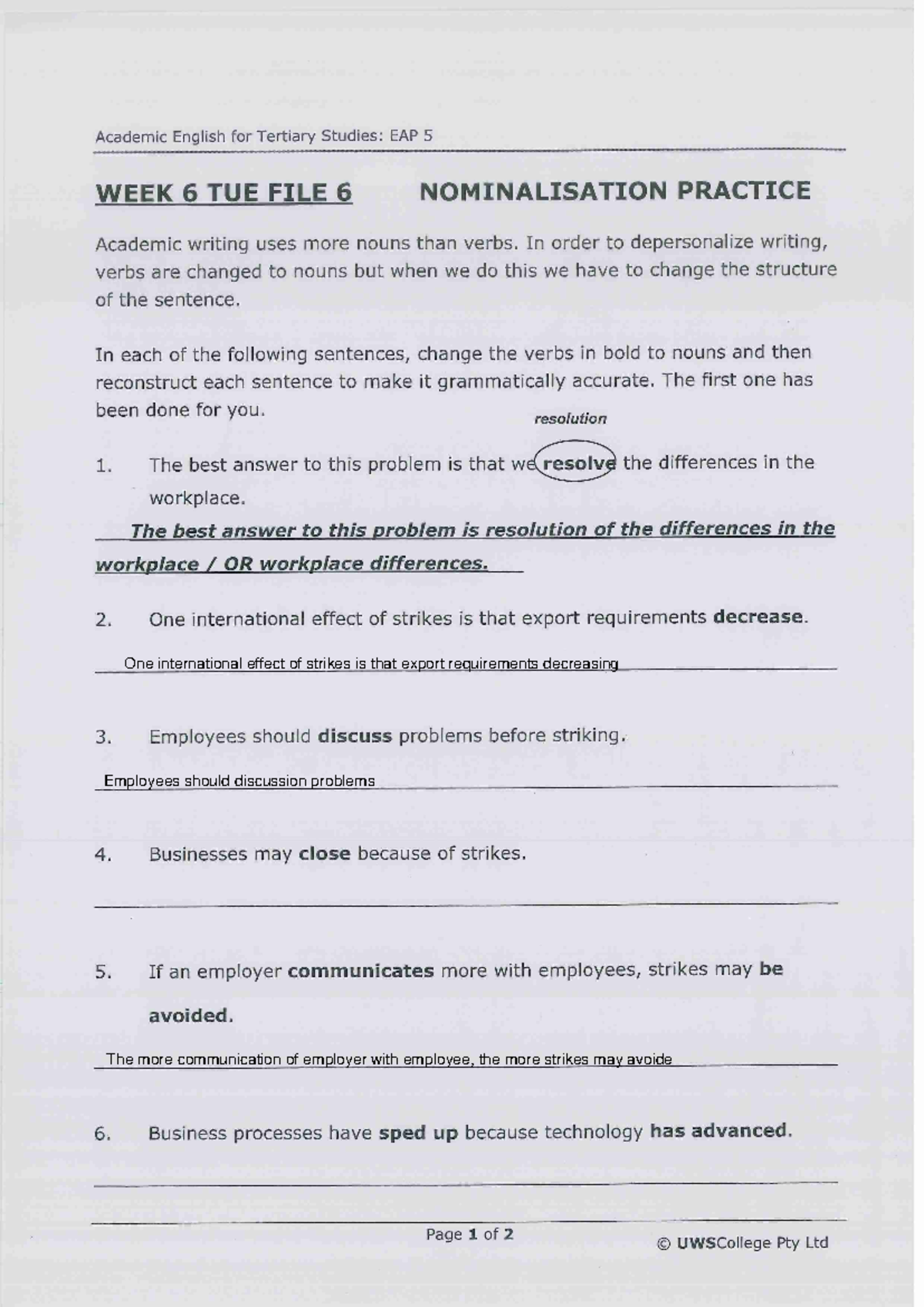 Nominalisation Practice - Principle of Marketing - Studocu