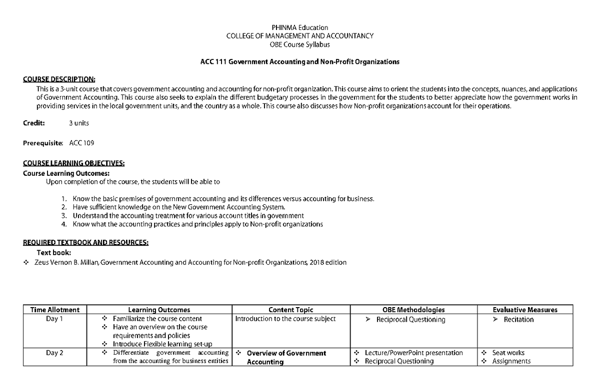 -Template on OBE-Syllabus ACC-111-Government-Accounting ...