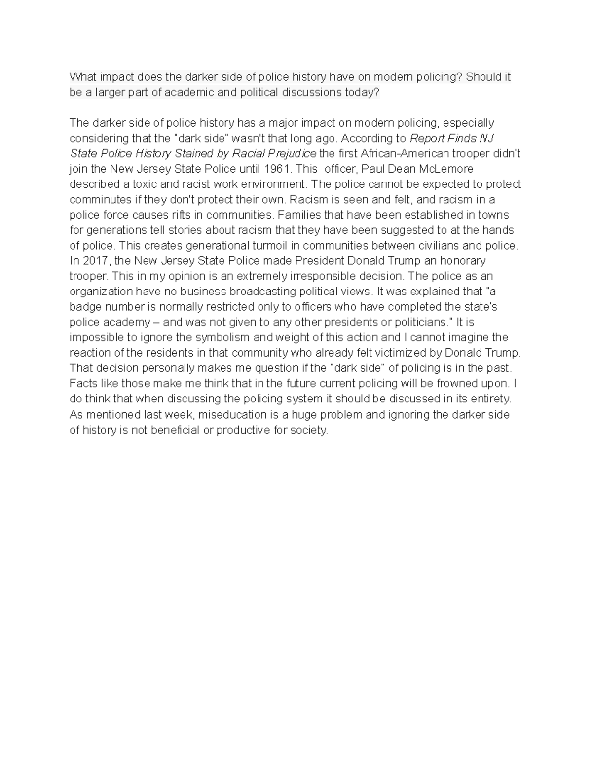 Cjbs weekly discussion - What impact does the darker side of police ...